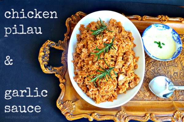 Chicken Pilau with garlic sauce
