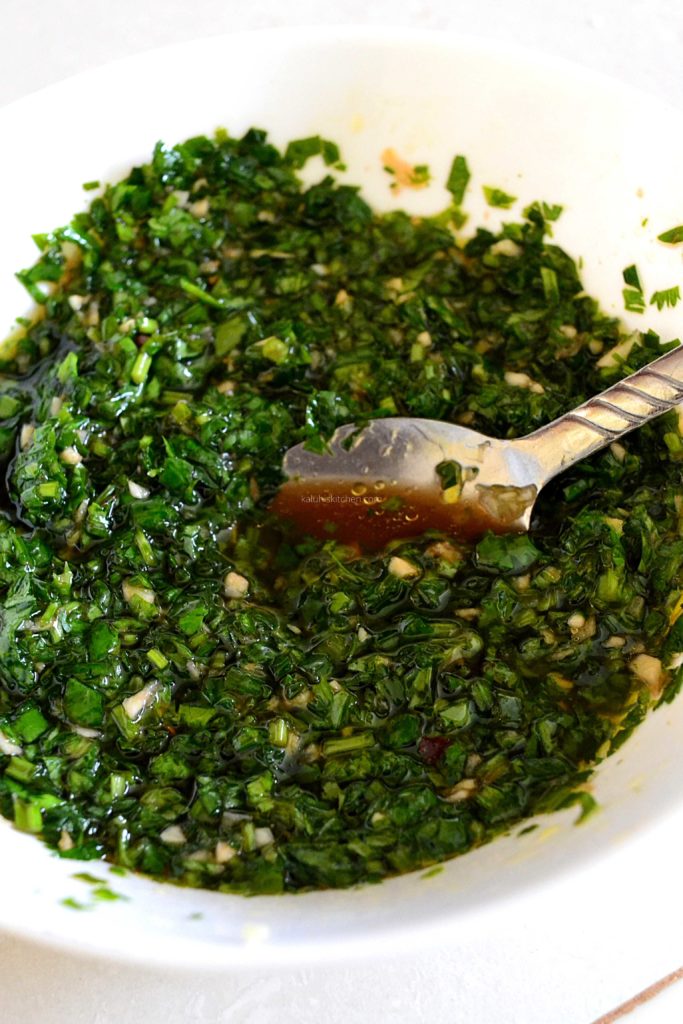 Green Apple Marinated Braised Mbuzi Ribs with Chimichuri