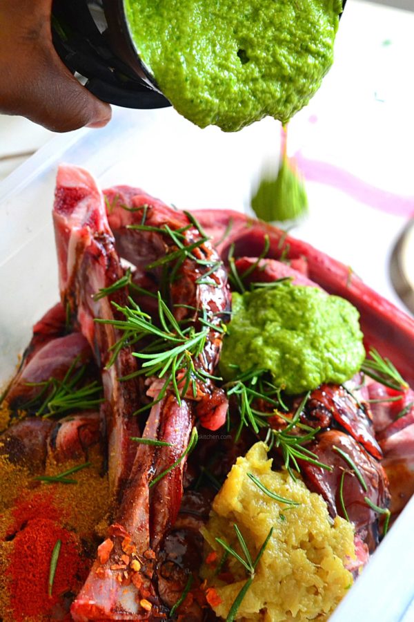 Green Apple Marinated Braised Mbuzi Ribs with Chimichuri