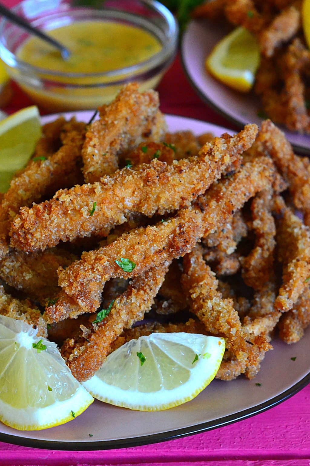 Ginger Thyme Chicken Fingers with Sweet Chili Mustard Dip