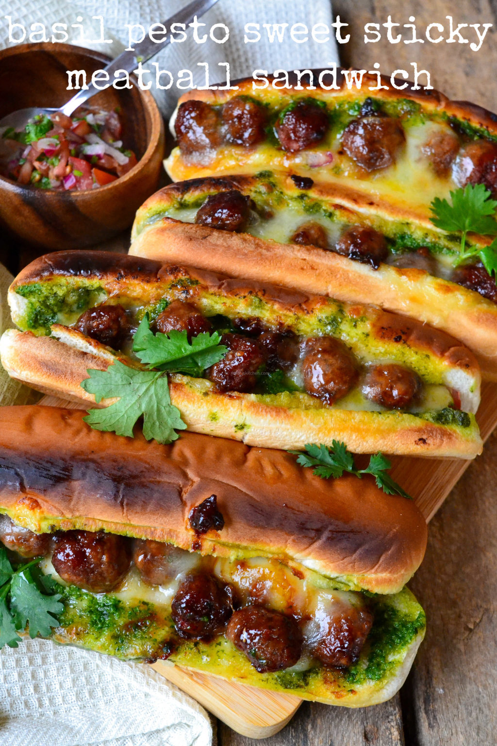 Basil Pesto Sweet Sticky Meatball Sandwich