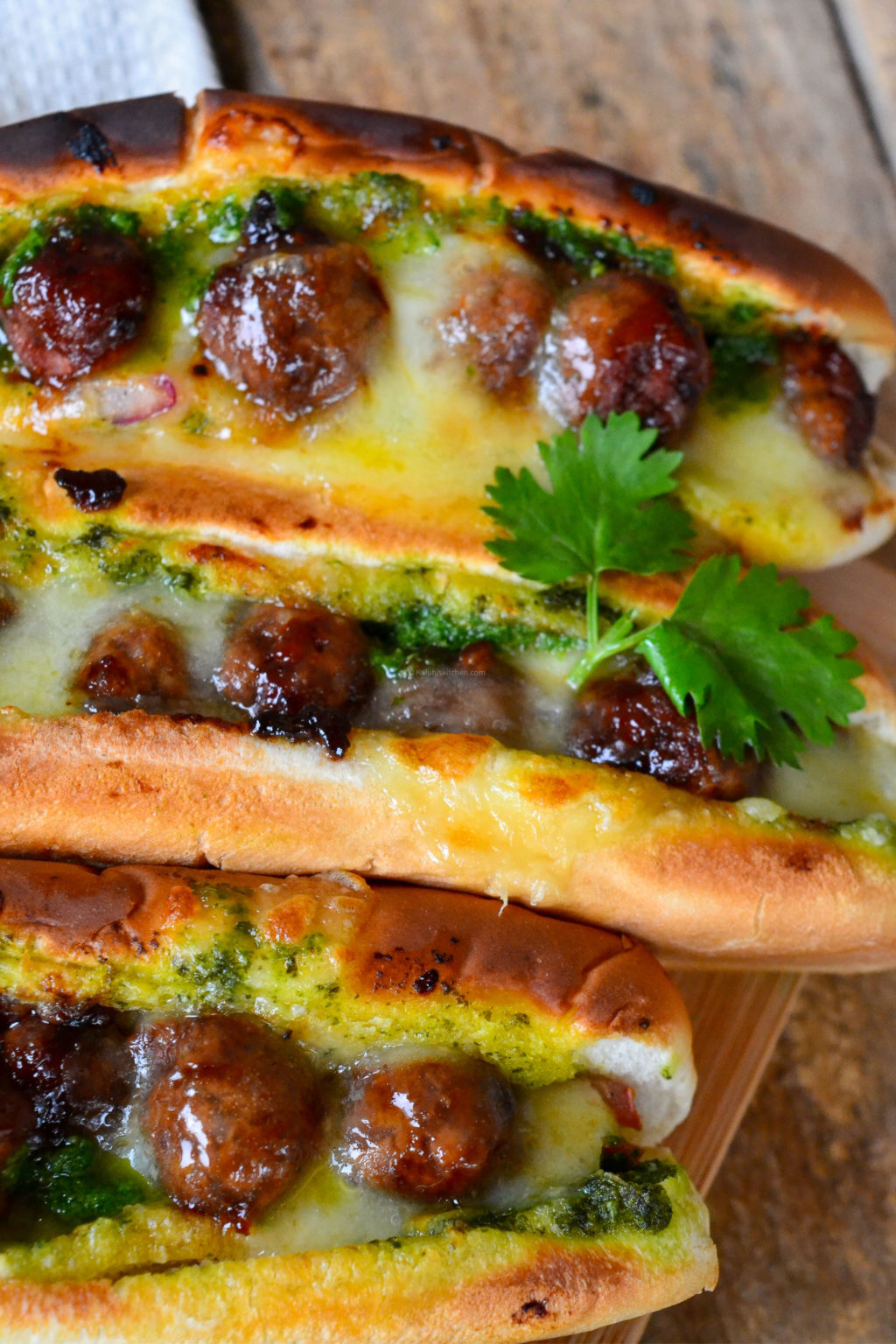 Basil Pesto Sweet Sticky Meatball Sandwich